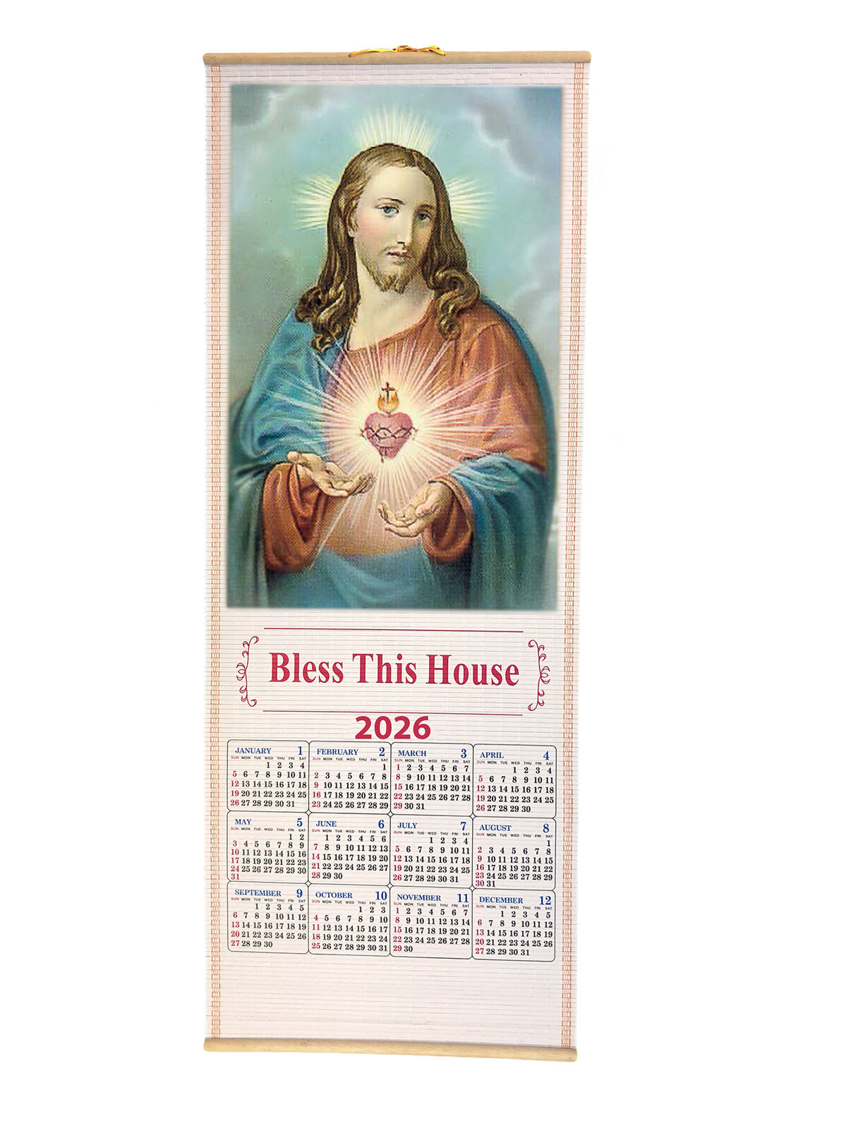 2026 Wood Scroll Calendar - Sacred Heart Jesus – Shofar Christian Stores